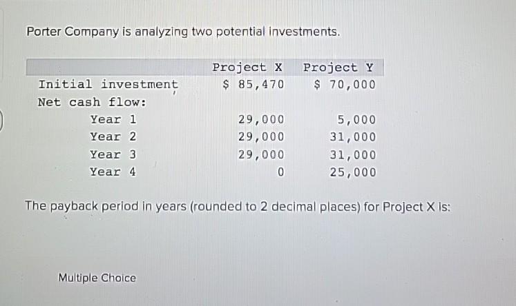 Solved Porter Company is analyzing two potential | Chegg.com