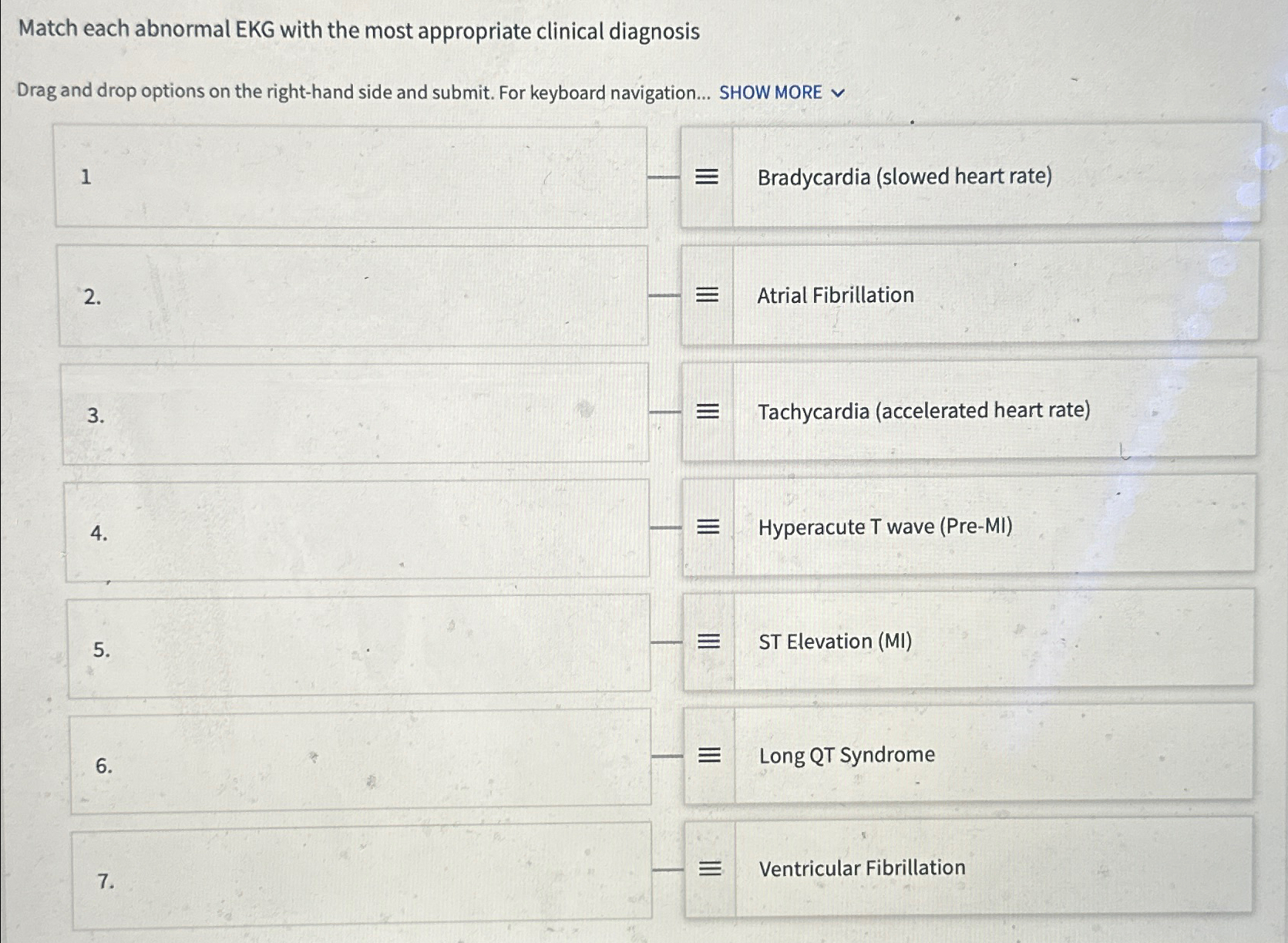 Solved Match each abnormal EKG with the most appropriate | Chegg.com