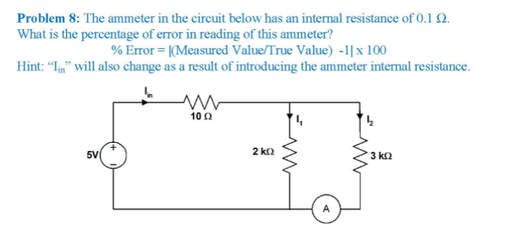 Solved Problem 8: The ammeter in the circuit below has an | Chegg.com Solved Problem 8: The ammeter in the circuit below has an | Chegg.com