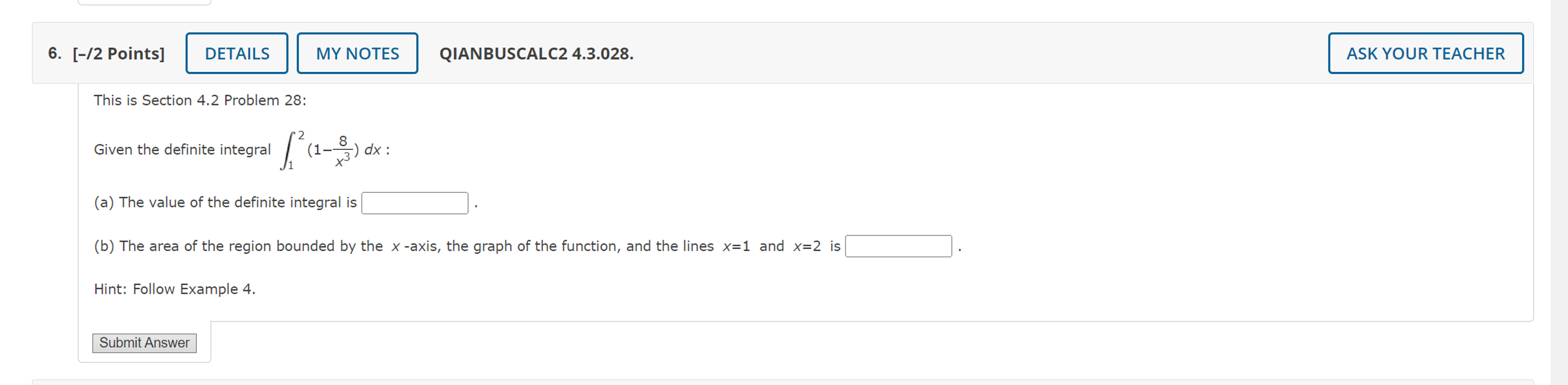 Solved Points]QIANBUSCALC2 4.3.028.This is Section 4.2 | Chegg.com