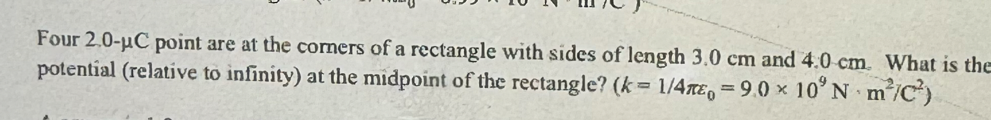 Solved Four 2.0-μC ﻿point are at the corners of a rectangle | Chegg.com