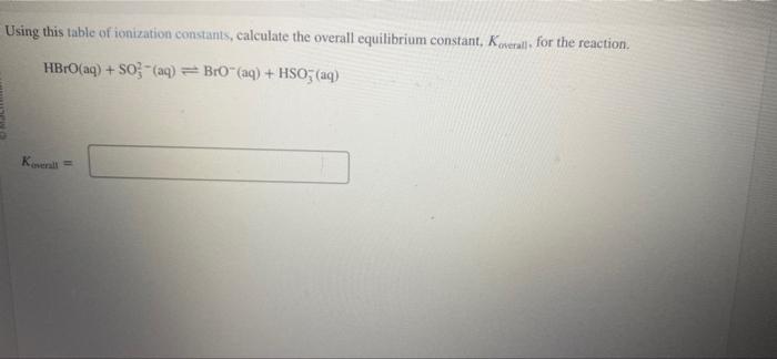 Solved Using this table of ionization constants, calculate | Chegg.com