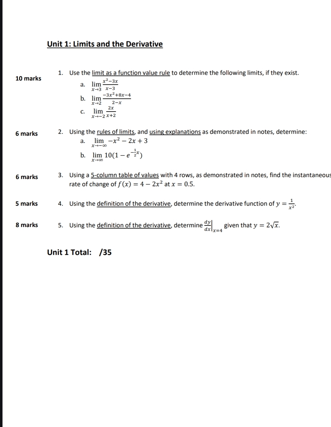 Solved Unit 1: Limits and the Derivative10 ﻿marksUse the | Chegg.com
