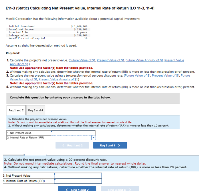 Solved E11-3 (Static) ﻿Calculating Net Present Value, | Chegg.com