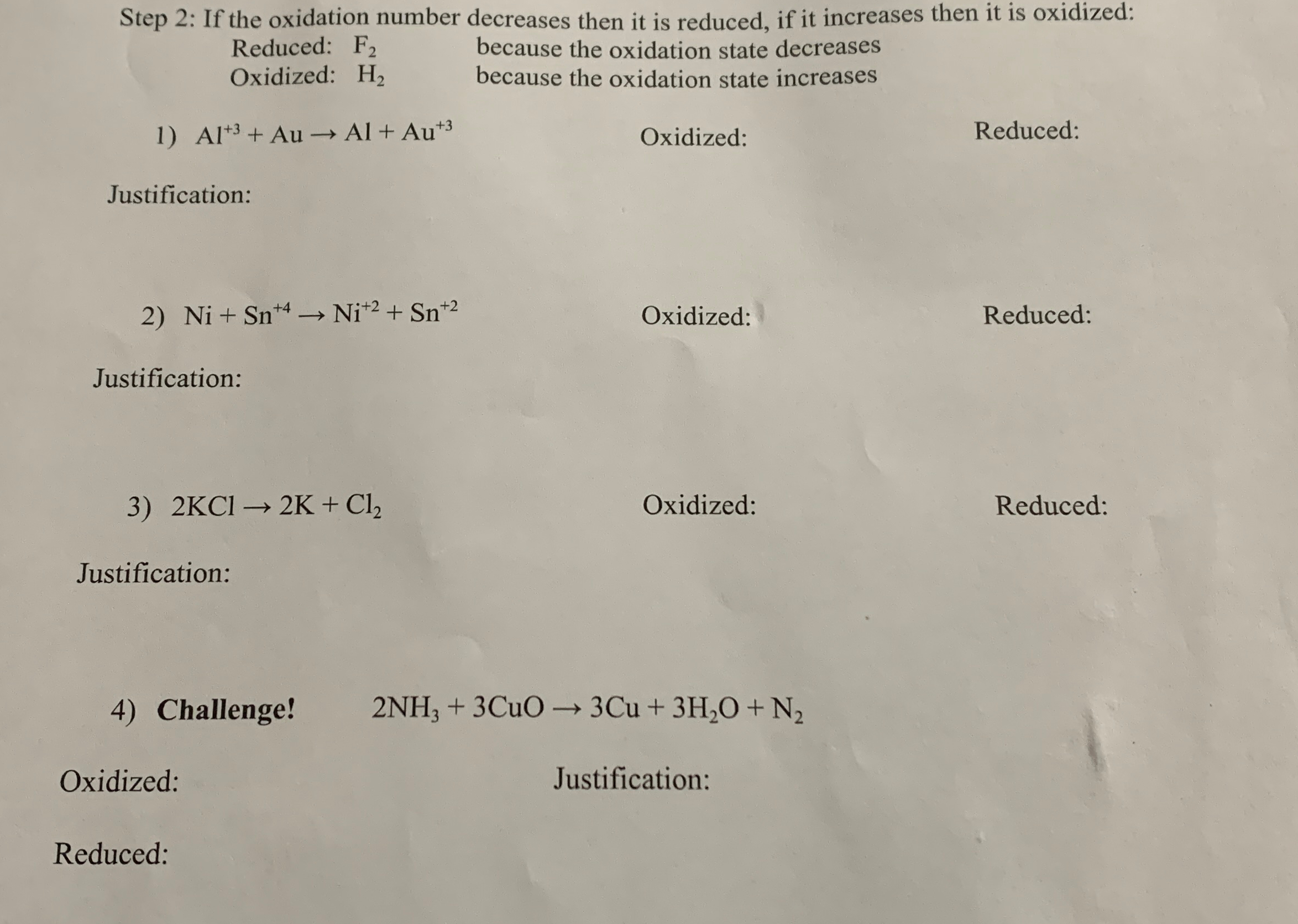 Solved Step 2: If the oxidation number decreases then it is | Chegg.com