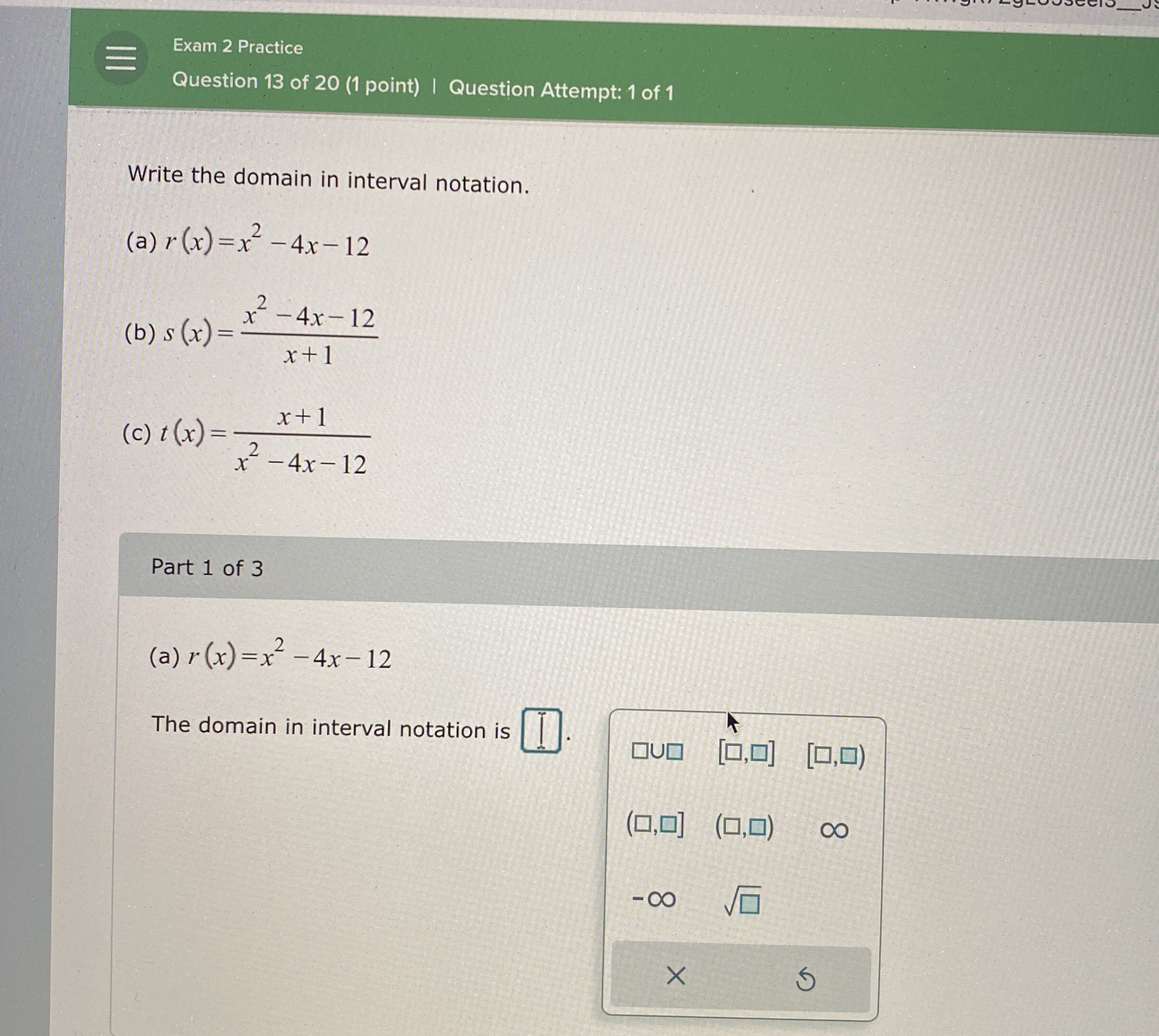 Solved Exam 2 ﻿PracticeQuestion 13 ﻿of 20 (1 ﻿point) ﻿I | Chegg.com