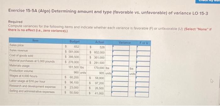 Solved Exercise 15-5A (Algo) Determining amount and type | Chegg.com