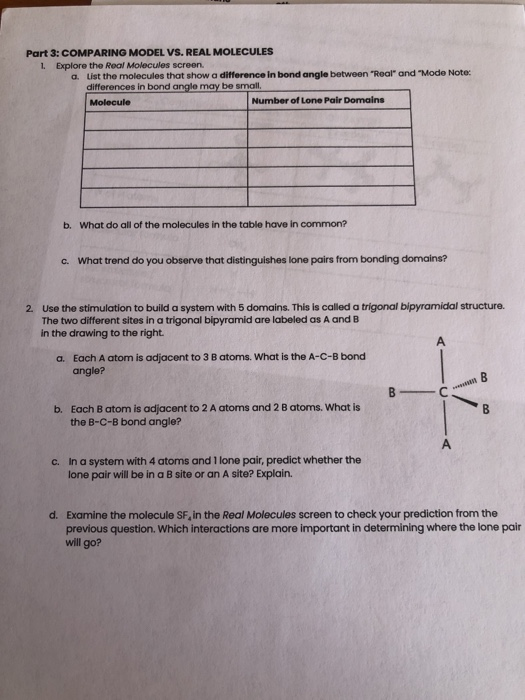 Solved Part 3: COMPARING MODEL VS. REAL MOLECULES 1. Explore | Chegg.com