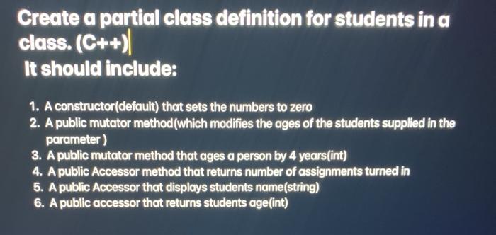 Solved Create a partial class definition for students in a | Chegg.com