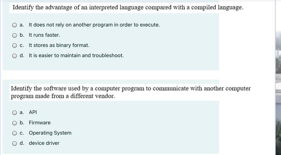 Solved Identify the advantage of an interpreted language | Chegg.com