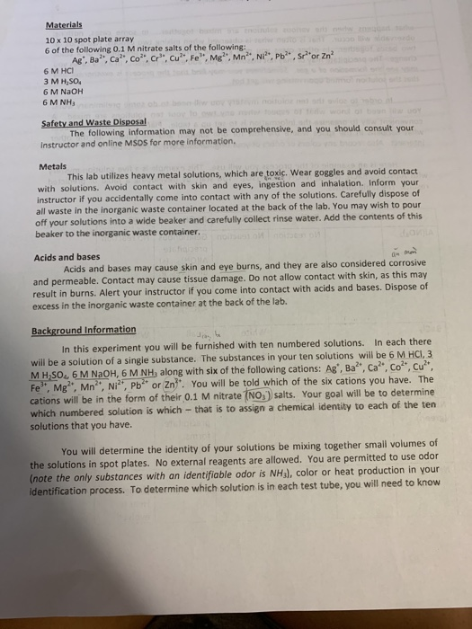 Solved 1. You have an unknown that contains only one cation | Chegg.com