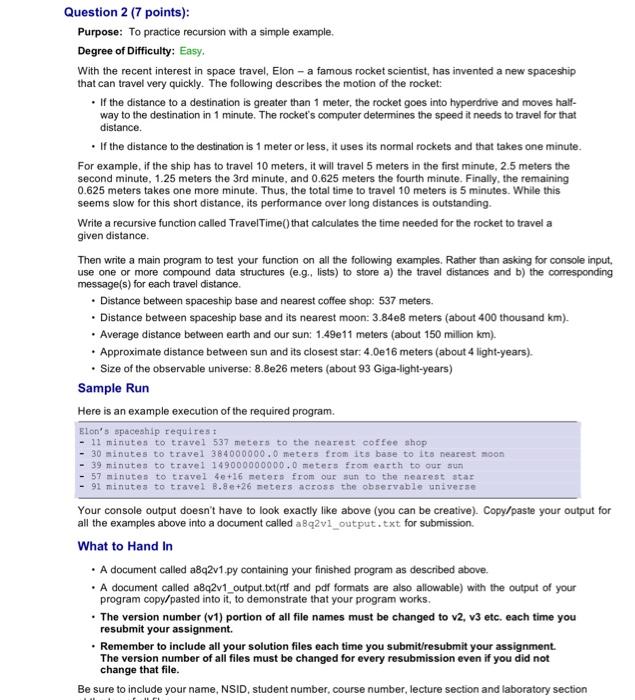 Solved Question 2 (7 points): Purpose: To practice recursion | Chegg.com