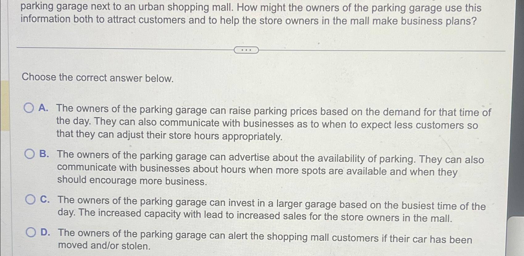 Solved parking garage next to an urban shopping mall. How | Chegg.com