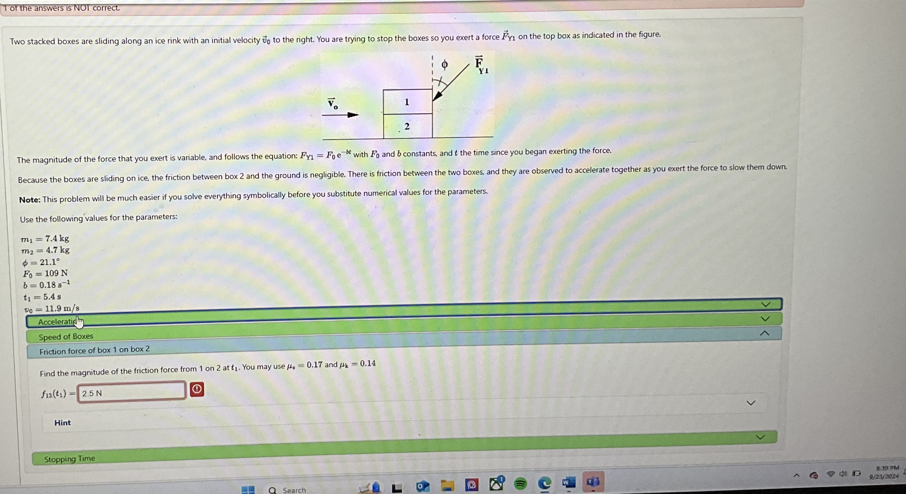 Solved Two stacked boxes are sliding along an ice rink with | Chegg.com