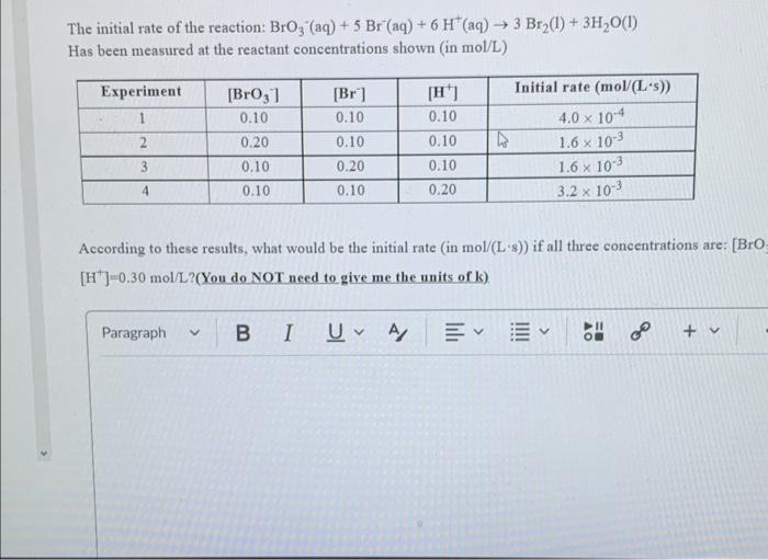 Solved The initial rate of the reaction: | Chegg.com