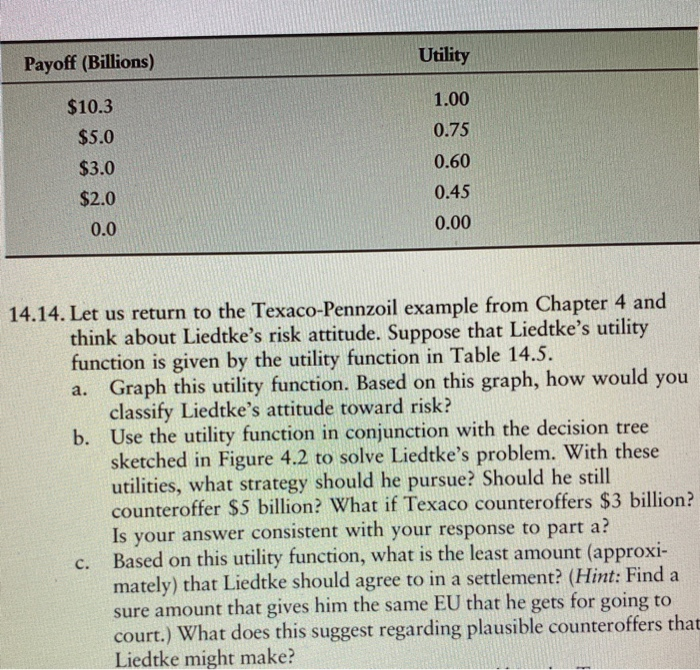 Utility Payoff (Billions) $10.3 1.00 $5.0 0.75 $3.0 | Chegg.com