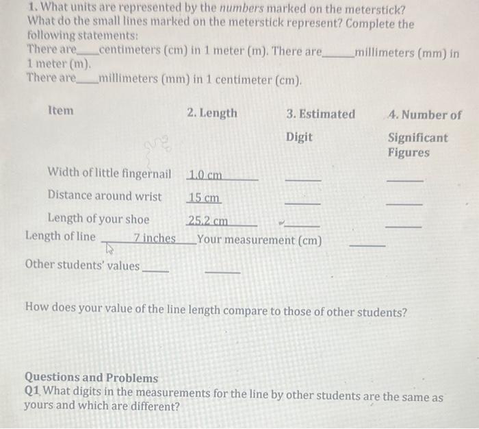 Solved 1. What units are represented by the numbers marked | Chegg.com