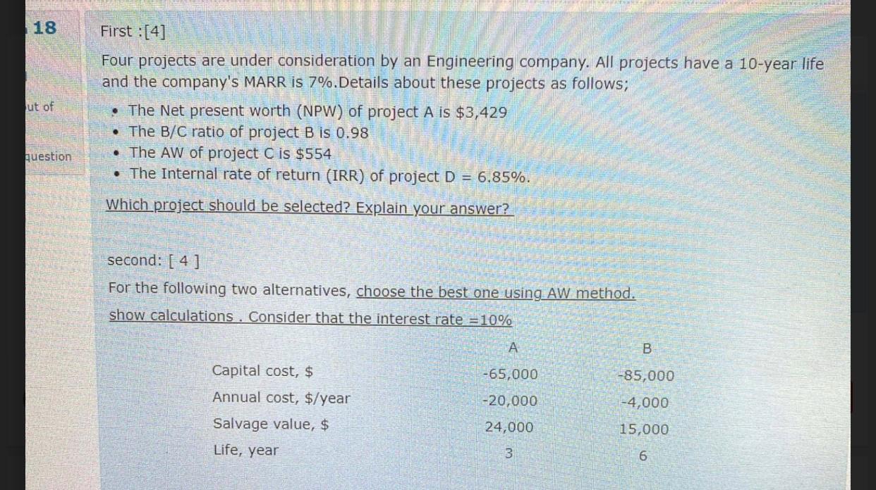 Solved 18 ﻿First : [4]Four projects are under consideration | Chegg.com