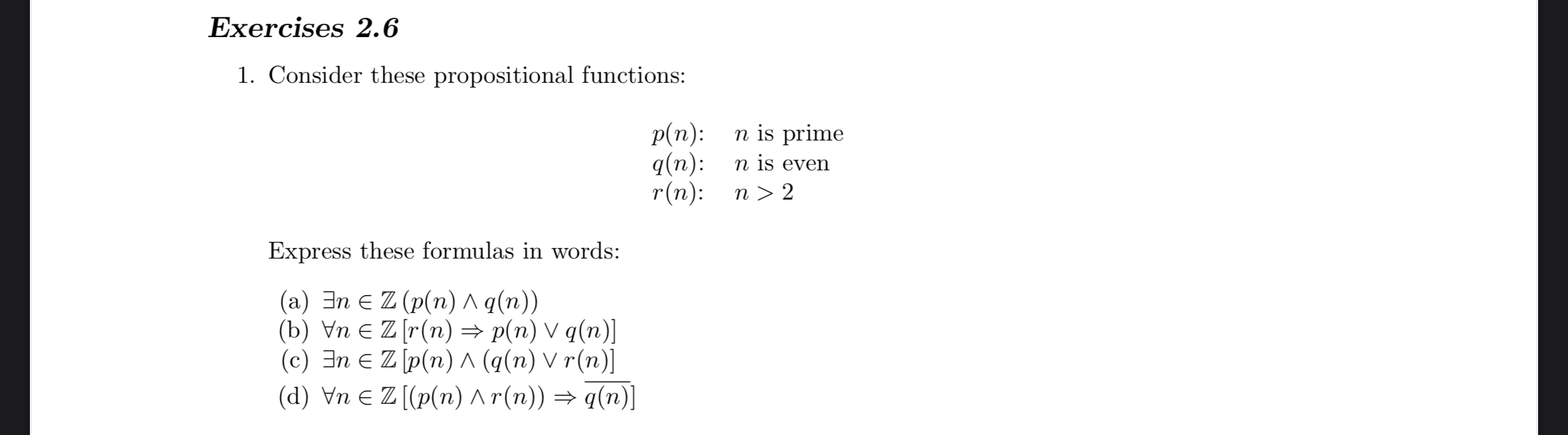 Exercises 2.6Consider these propositional | Chegg.com