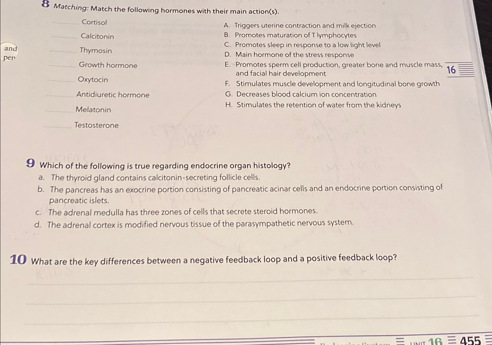 Solved Matching: Match the following hormones with their | Chegg.com