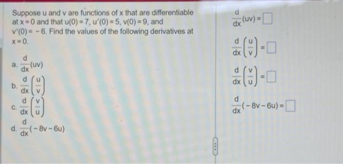 Solved Suppose u and v are functions of x that are | Chegg.com