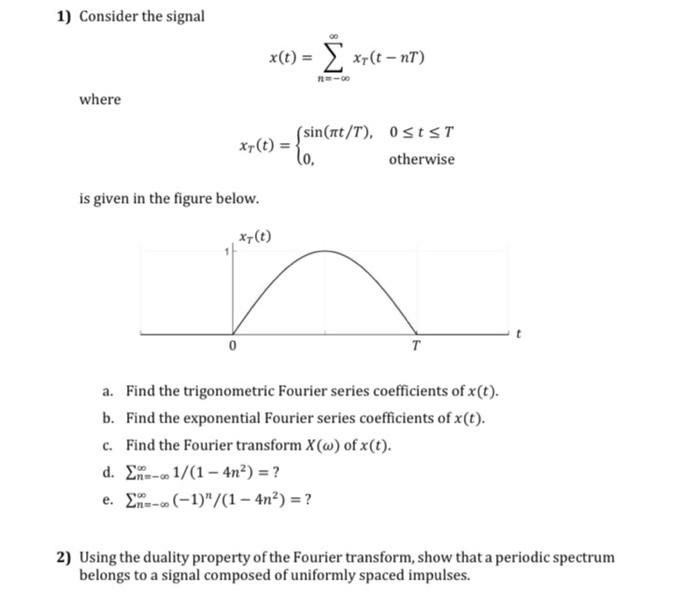 Solved 1) Consider the signal x(t)=∑n=−∞∞xT(t−nT) where | Chegg.com