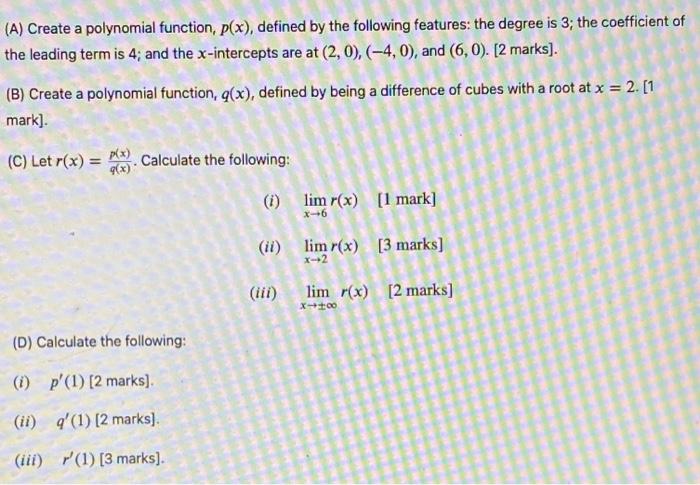 Solved (A) Create a polynomial function, p(x), defined by | Chegg.com