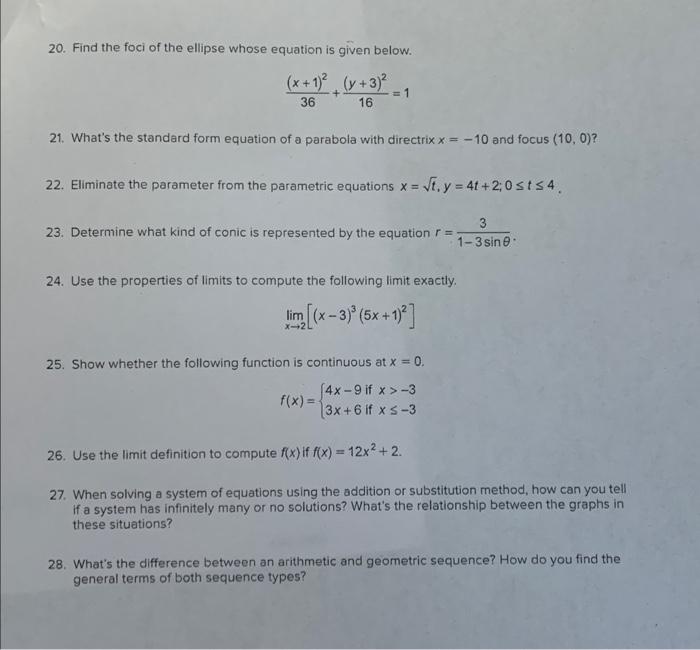Solved 20. Find the foci of the ellipse whose equation is | Chegg.com