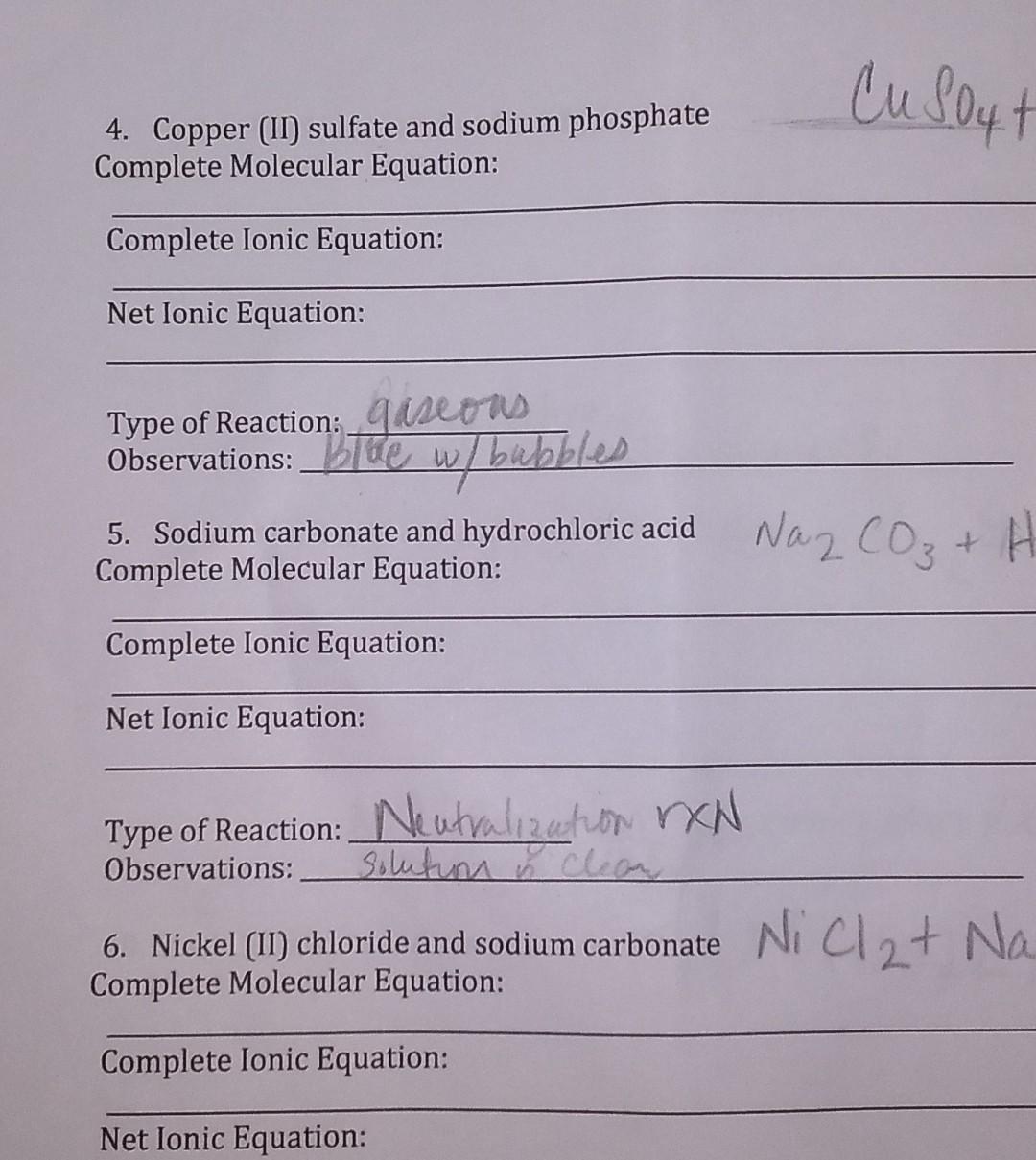 Solved 4. Copper (II) sulfate and sodium phosphate CuSO4+ | Chegg.com