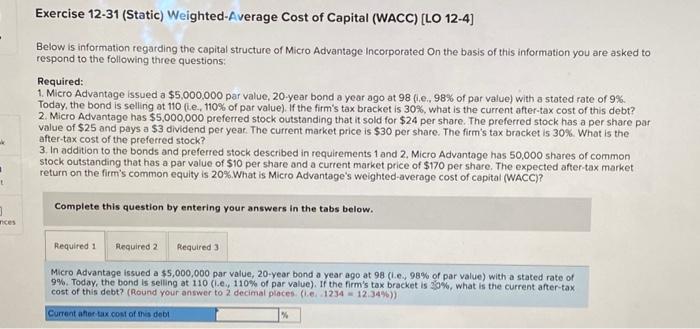 Solved Exercise 12-31 (Static) Weighted-Average Cost of | Chegg.com