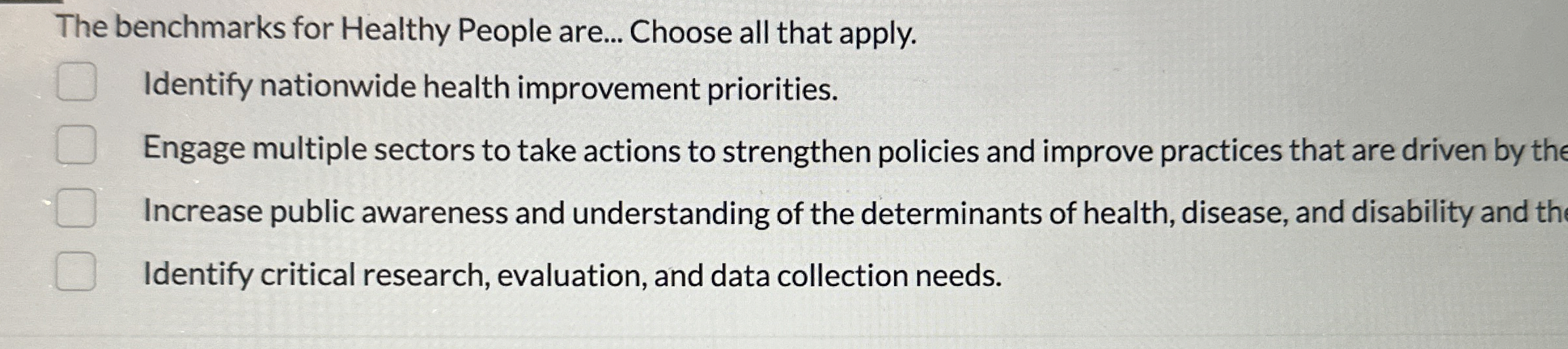 Solved The benchmarks for Healthy People are... Choose all | Chegg.com