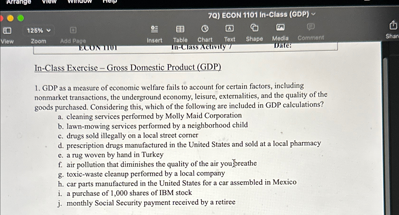 Solved 7Q) ﻿ECON 1101 ﻿In-Class (GDP)125%[7]坛A(1)ZoomAdd | Chegg.com
