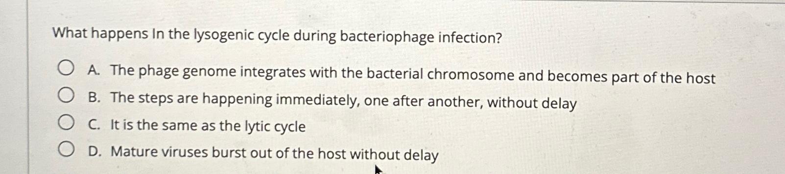 Solved What happens In the lysogenic cycle during | Chegg.com