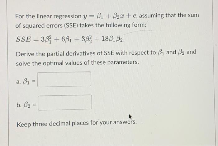For the linear regression y = B1 + B₂x + e, assuming | Chegg.com