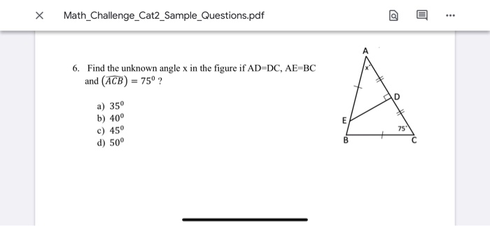 Solved X Math_Challenge_Cat2_Sample_Questions.pdf 6. Find | Chegg.com