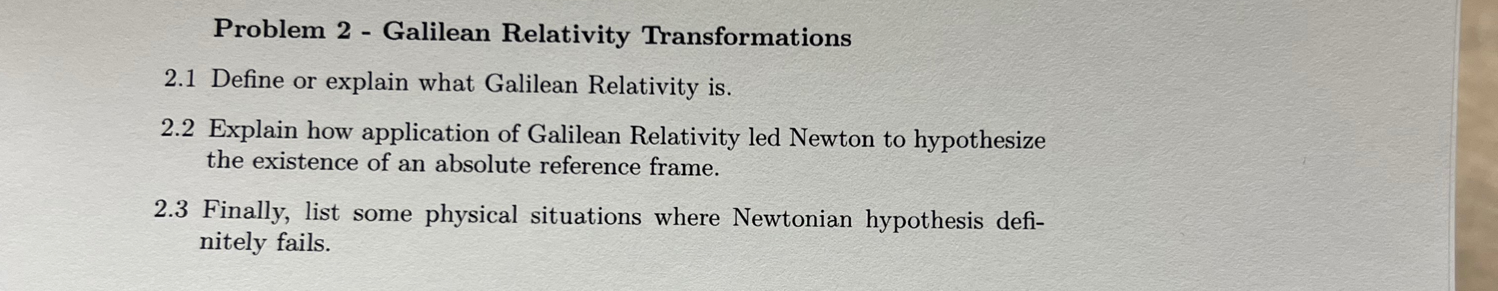 Solved Problem 2 - ﻿Galilean Relativity Transformations2.1 | Chegg.com