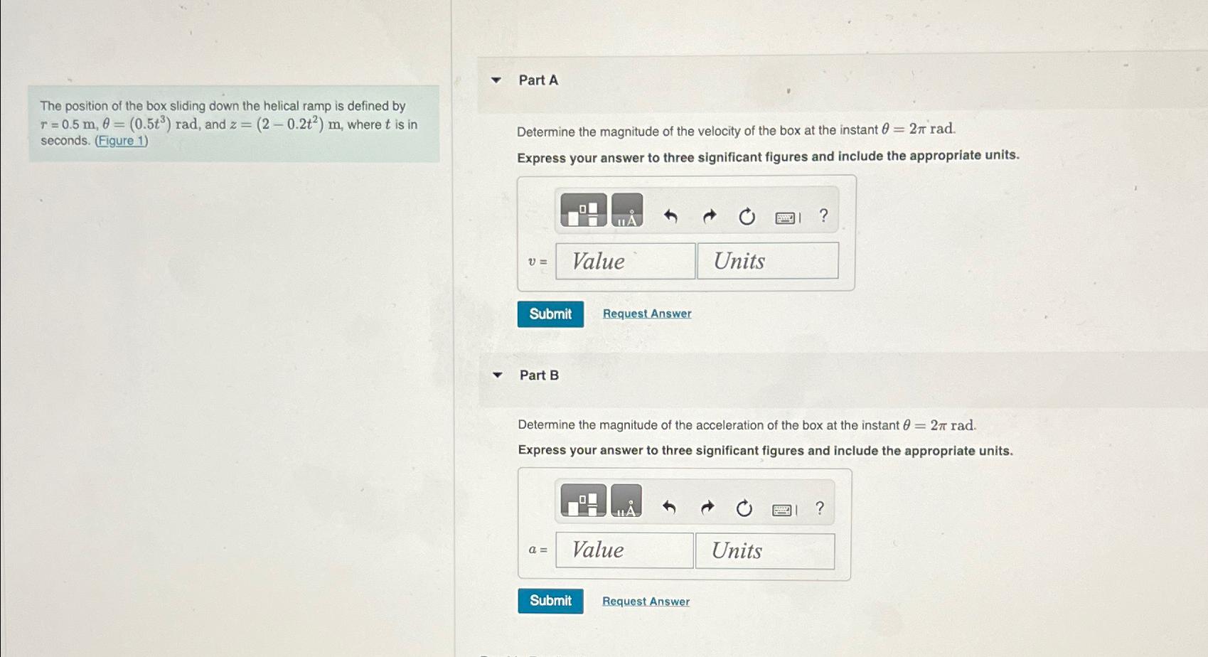 Solved The position of the box sliding down the helical ramp | Chegg.com