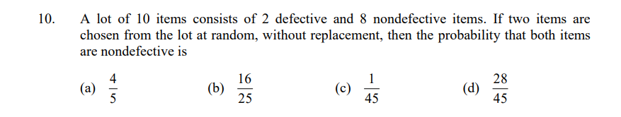 Solved A lot of 10 ﻿items consists of 2 ﻿defective and 8 | Chegg.com