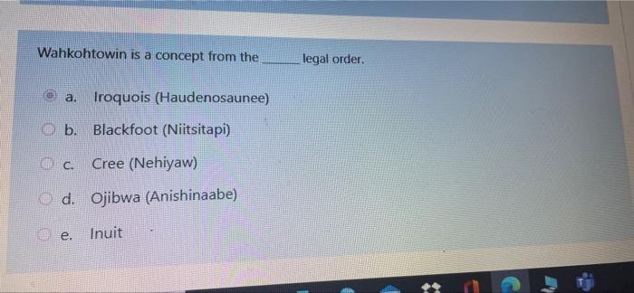 Solved Wahkohtowin is a concept from the legal order. a. | Chegg.com