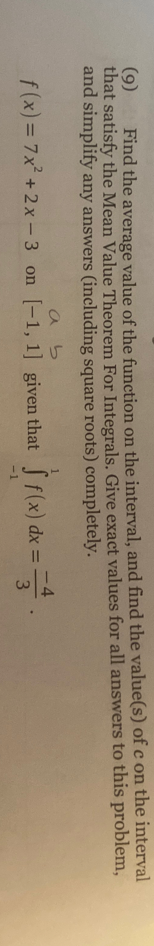 Solved (9) Find the average value of the function on the | Chegg.com Solved (9) Find the average value of the function on the | Chegg.com