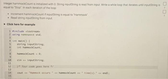 Solved Integer hammockCount is initialized with 0 . String | Chegg.com
