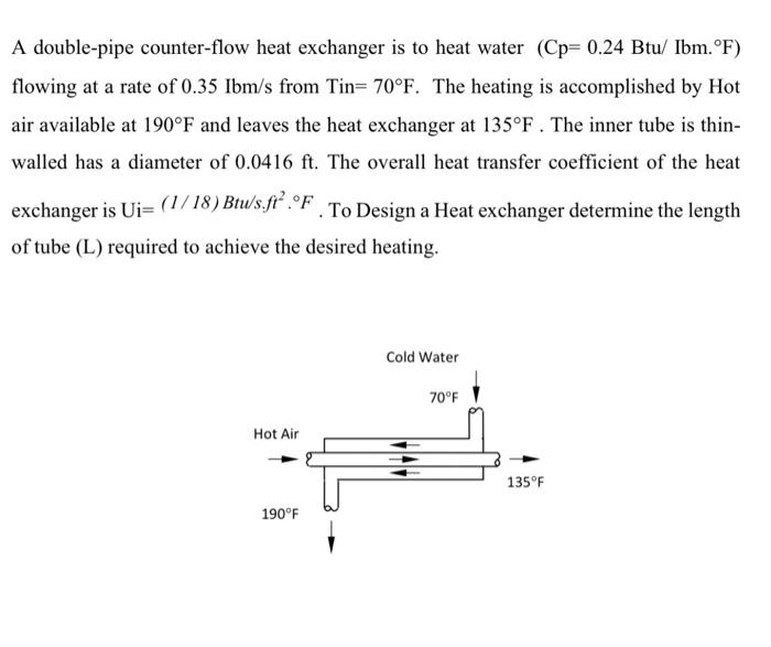Solved A double-pipe counter-flow heat exchanger is to heat | Chegg.com