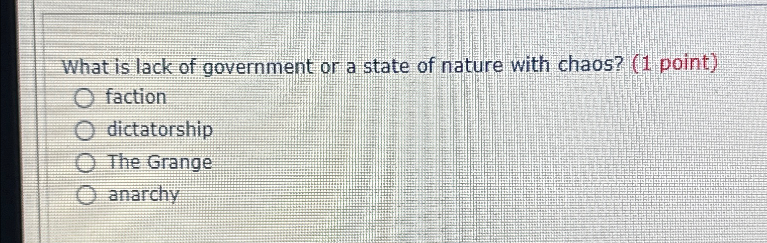 Solved What is lack of government or a state of nature with | Chegg.com