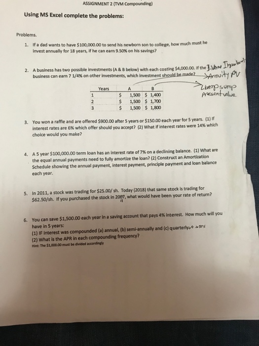 Solved ASSIGNMENT 2 (TVM Compounding) Using MS Excel | Chegg.com