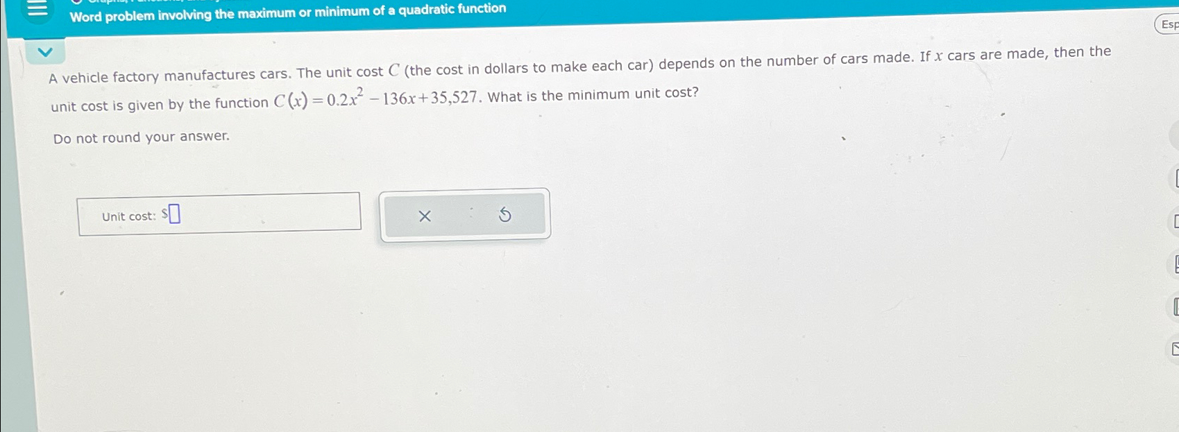 Solved Word problem involving the maximum or minimum of a | Chegg.com