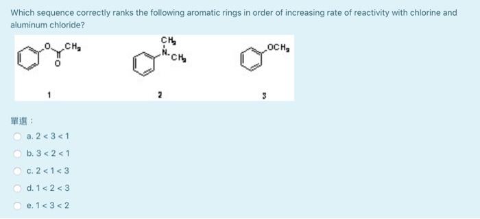 Solved Which sequence correctly ranks the following aromatic | Chegg.com