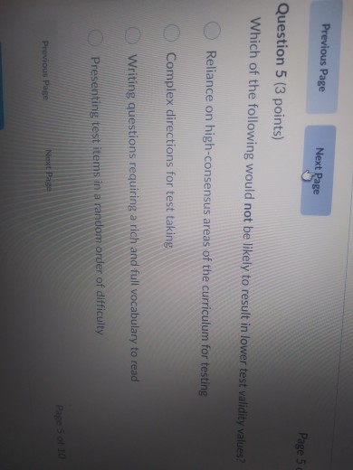 Solved Previous Page Next page Page 5 Question 5 (3 points) | Chegg.com