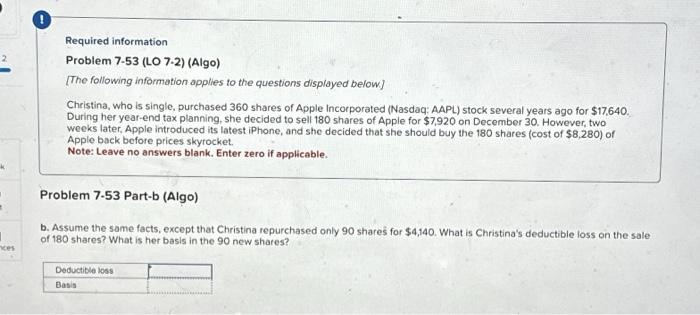 Solved Required information Problem 7-53 (LO 7-2) (Algo) | Chegg.com Solved Required information Problem 7-53 (LO 7-2) (Algo) | Chegg.com
