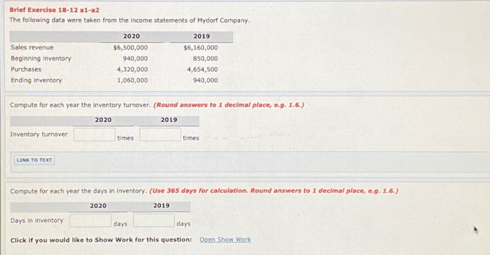 Solved Brief Exercise 18-12 a1-a2 The following data were | Chegg.com