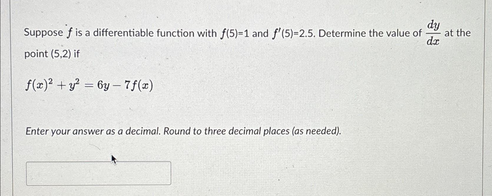 Solved Suppose f ﻿is a differentiable function with f(5)=1 | Chegg.com